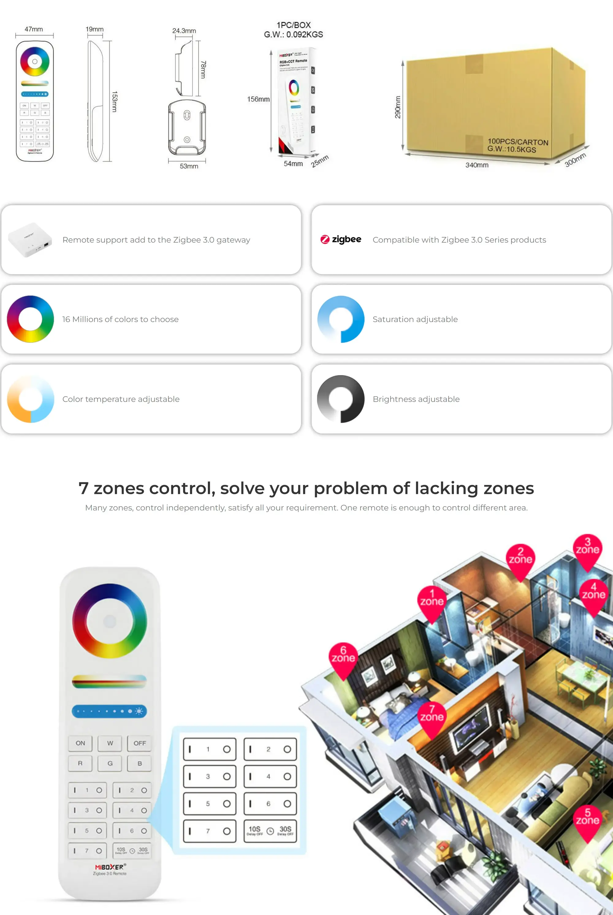 Remote controller RGB+CCT 8-zone 2xAAA Zigbee FUT089Z • FUT089Z - Fose ...